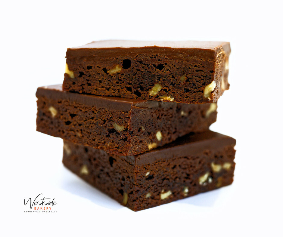 Homestyle chocolate brownie with walnuts and icing - Made In Alberta